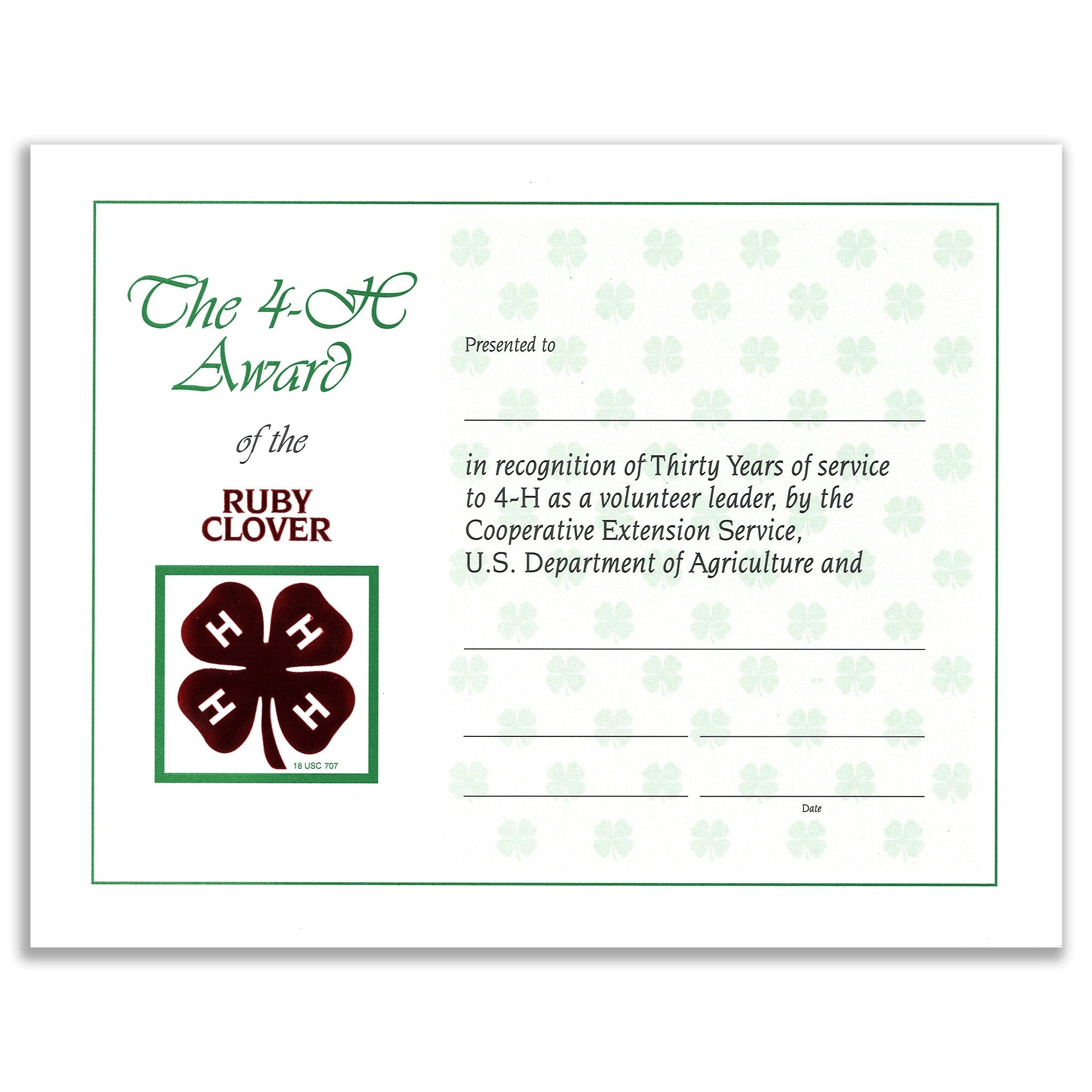 30 Year 4-H Recognition Certificate – Shop 4-H